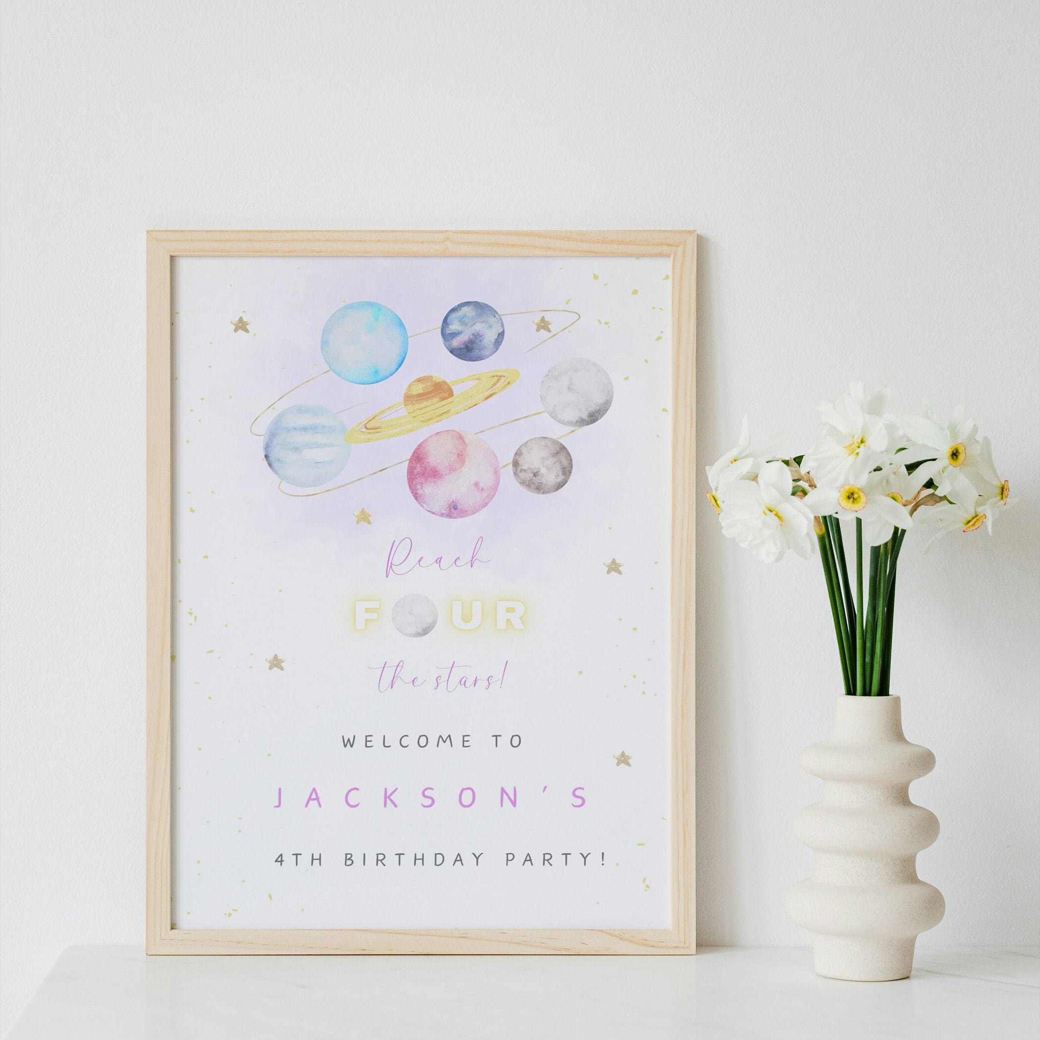 Outer Space Birthday Sign Reach Four the Stars 4th Birthday | Space ...