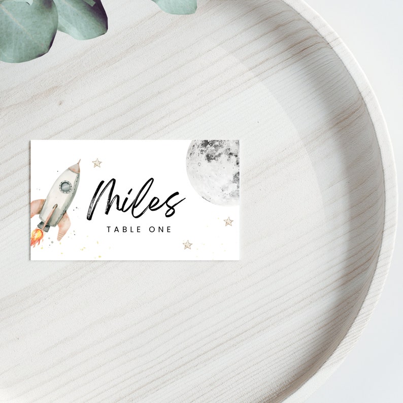 Outer Space Birthday Place Card Template | Astronaut Party Name Card ...