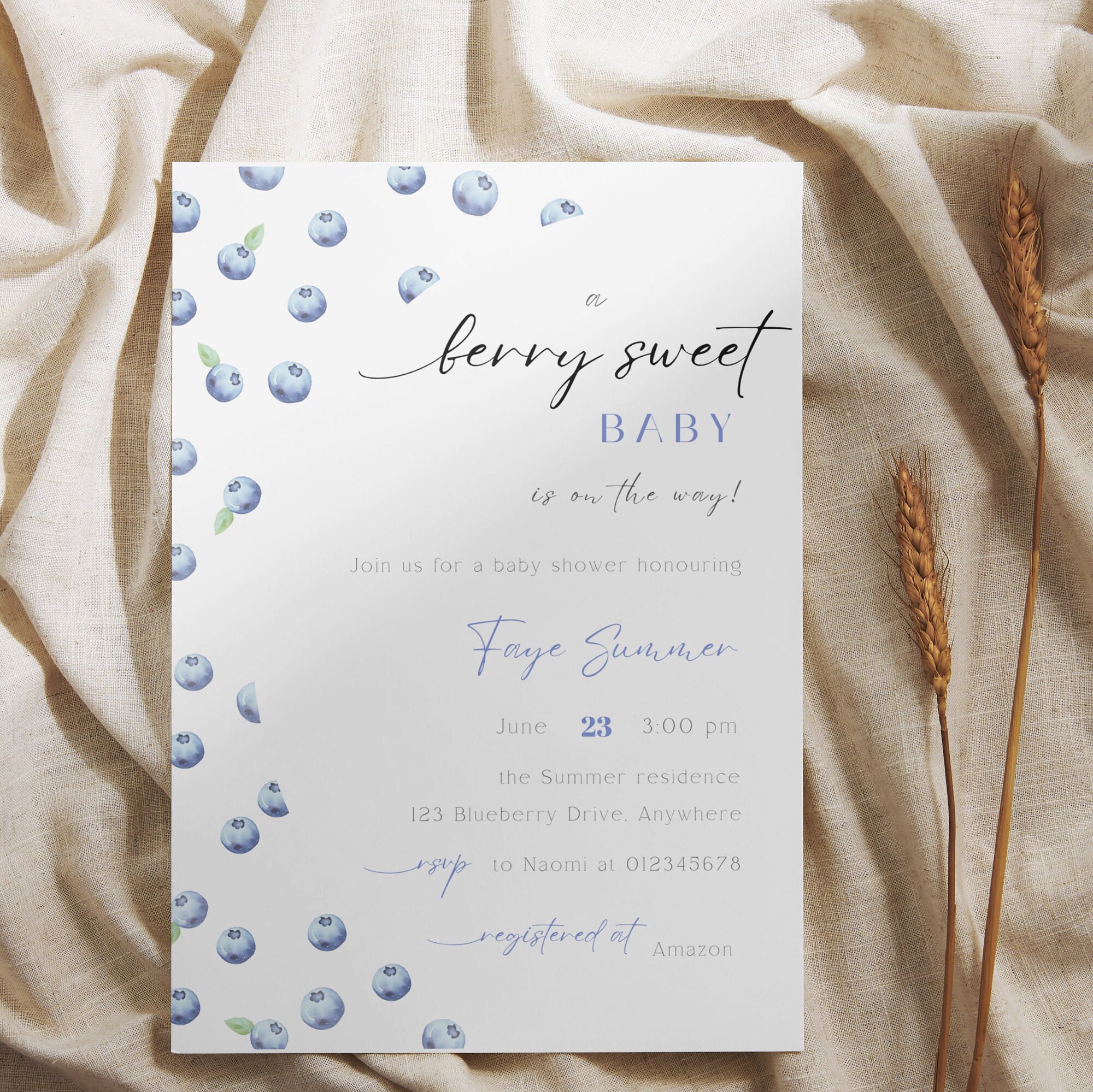 Berry Sweet Baby Invitation Baby Shower Blueberry Invite Instant ...