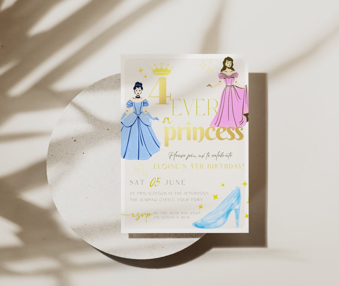 Four Ever Princess Birthday Invitation 4th Birthday Girl Invitation ...