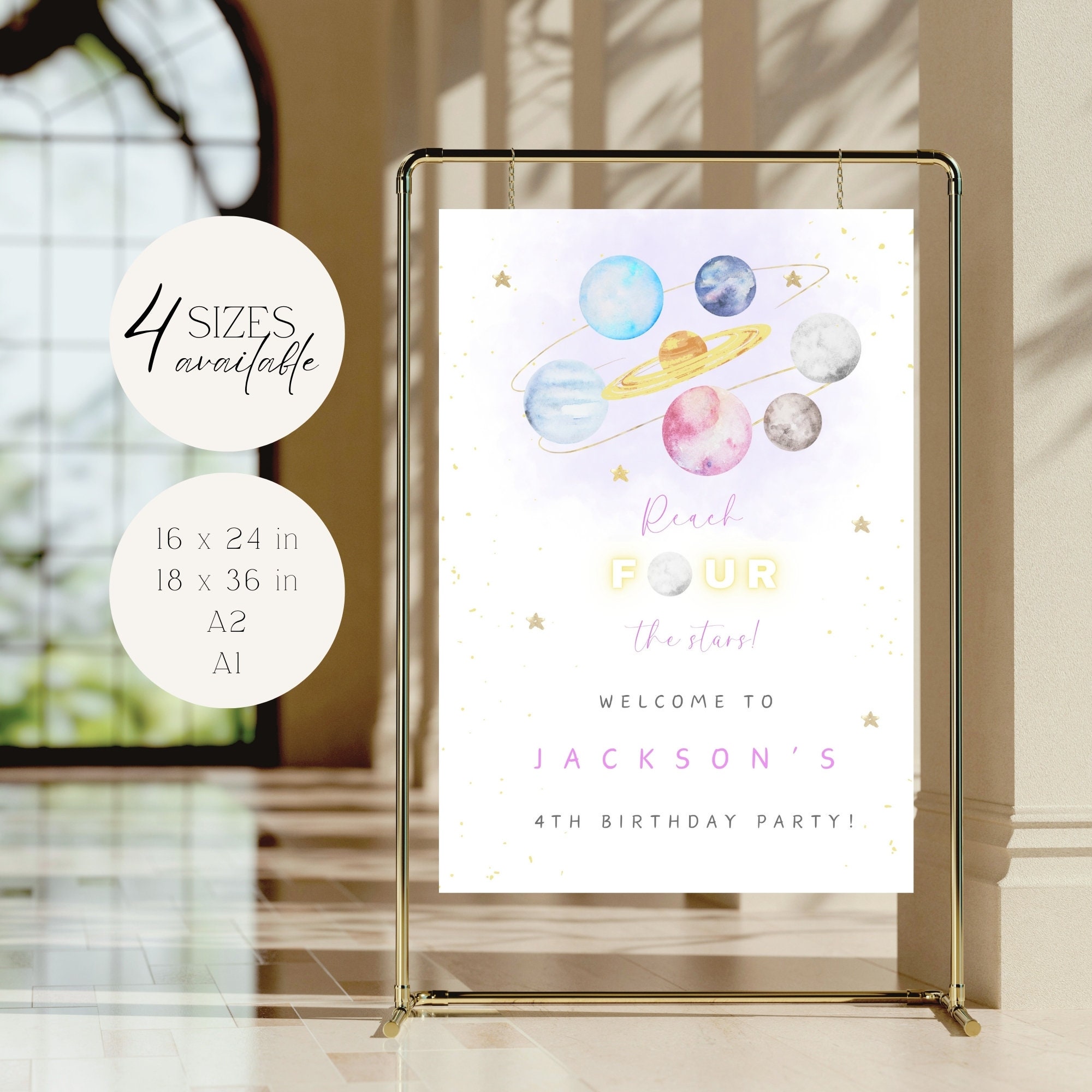 Outer Space Birthday Sign Reach Four the Stars 4th Birthday | Space ...