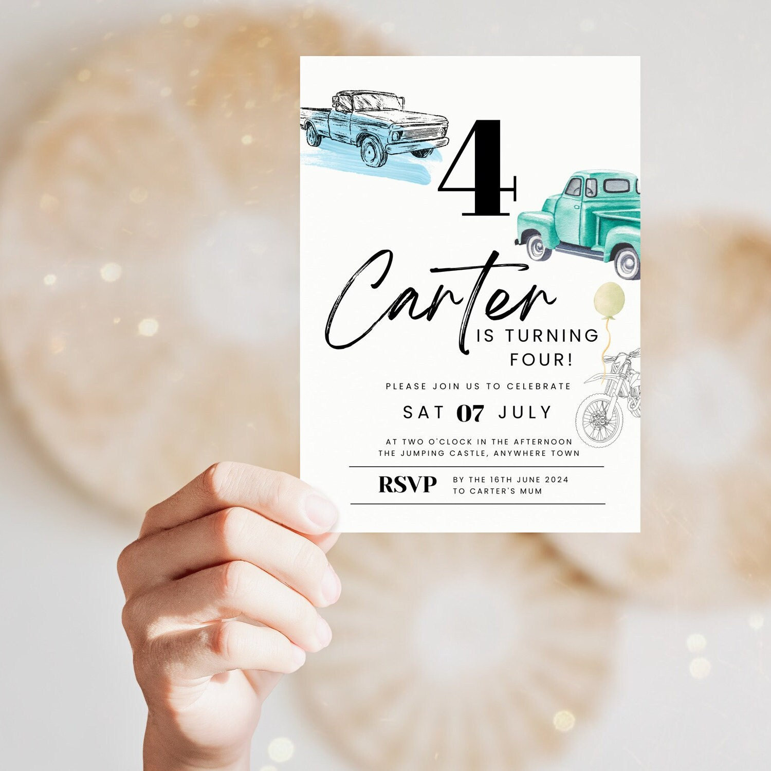Cars Birthday Party Invitation Boy Classic Car Invite | Truck Party ...