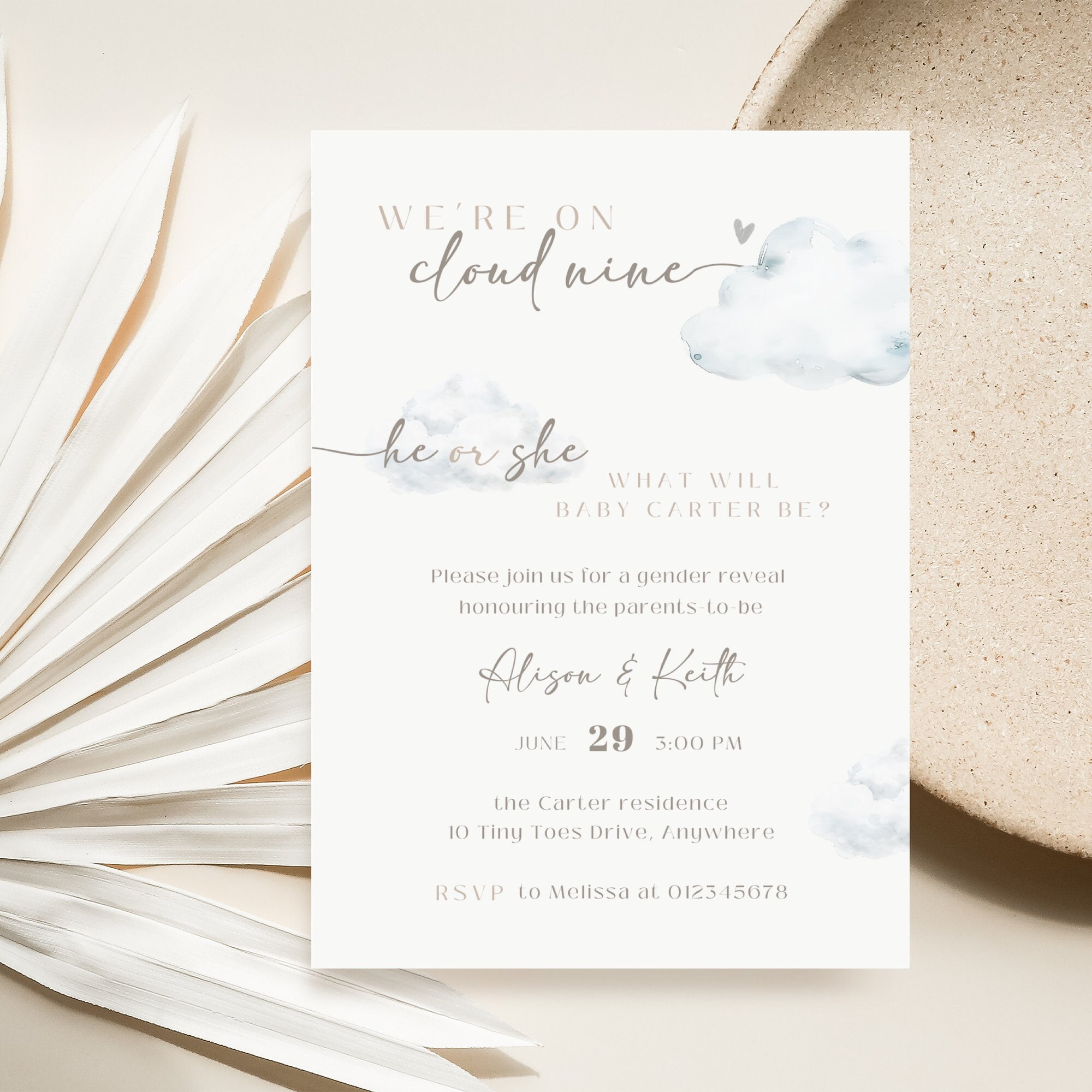 On Cloud Nine Gender Reveal Invite Gender Neutral Cloud Theme Baby | We ...