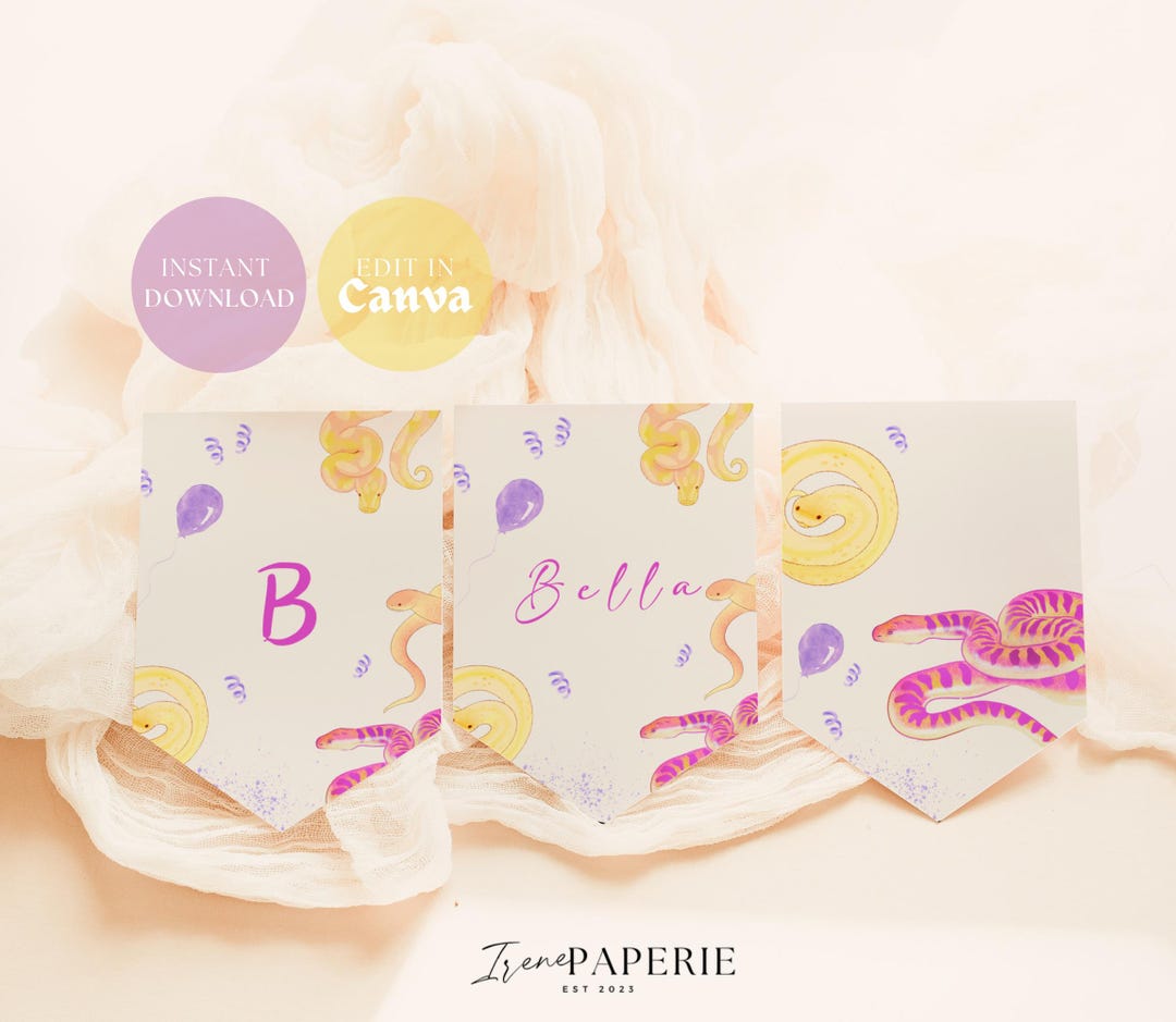 Reptile Birthday Party Banner Girls Editable Reptile Bunting | Reptile ...