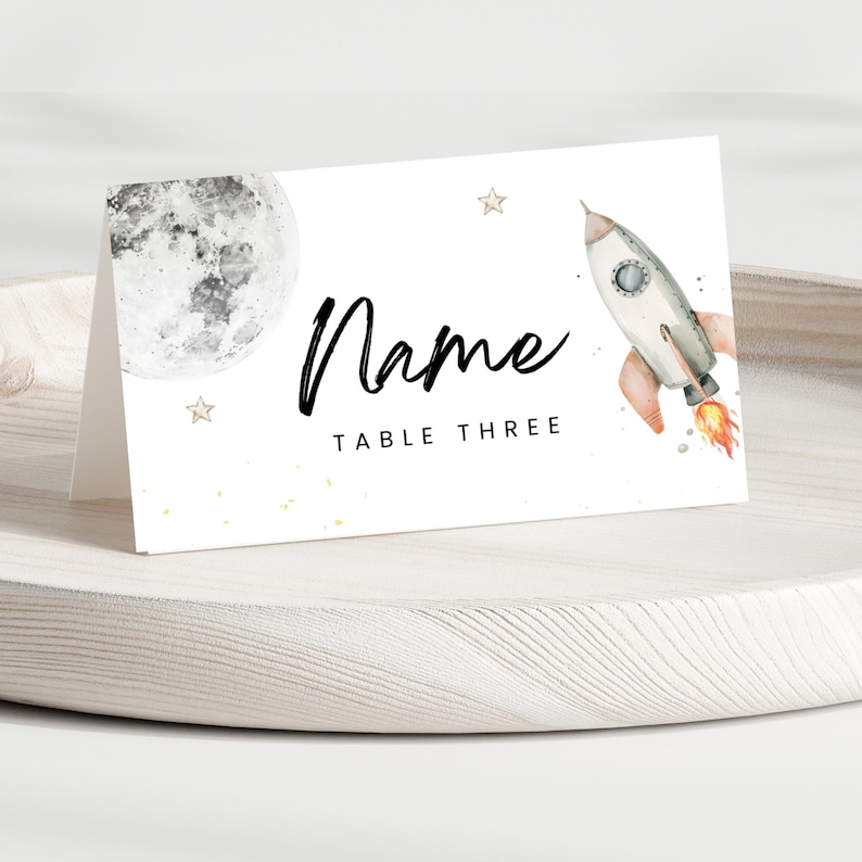 Outer Space Birthday Place Card Template | Astronaut Party Name Card ...