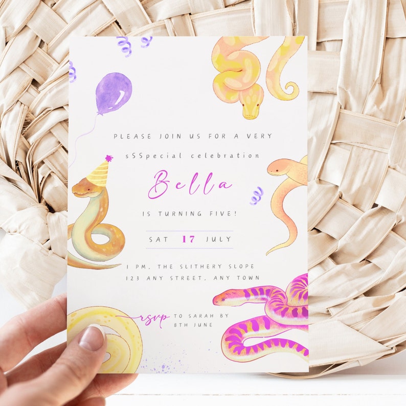 Reptile Birthday Party Invitation Girls Editable Reptile Invite ...