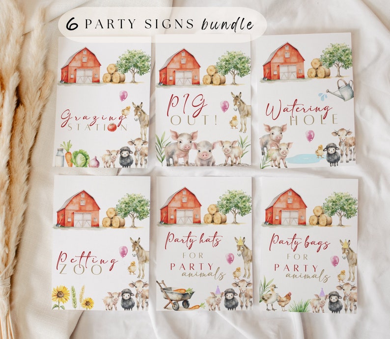 Barnyard Invitation Third Birthday Party Signs Bundle | 3rd Birthday ...
