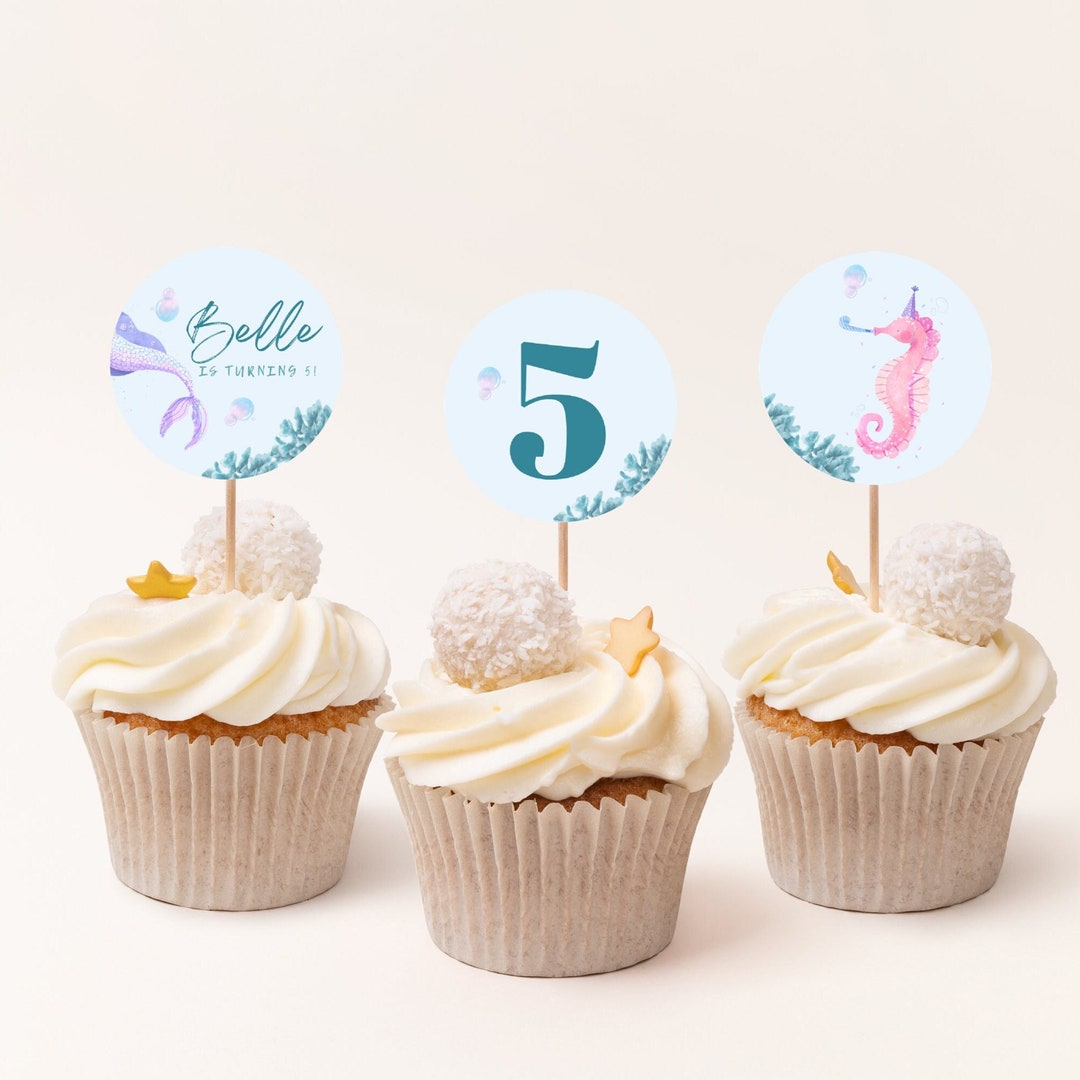 Dive Into Five Mermaid Birthday Cupcake Topper Party Decor Printable ...