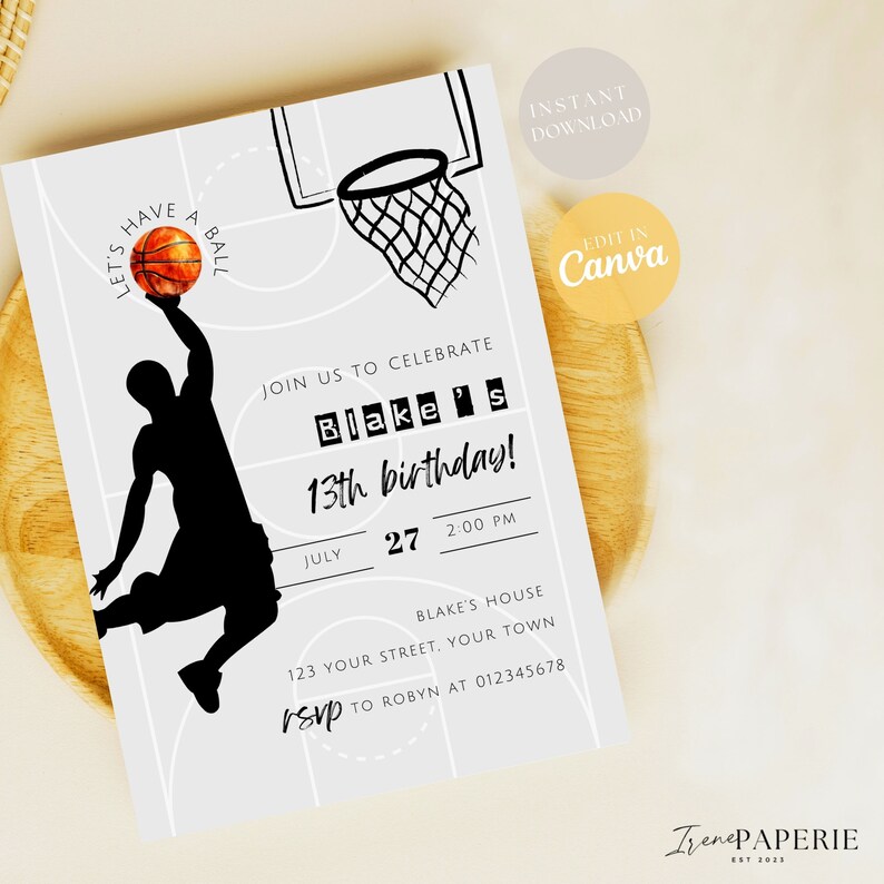 Basketball Birthday Invitation Template Printable Digital Download ...