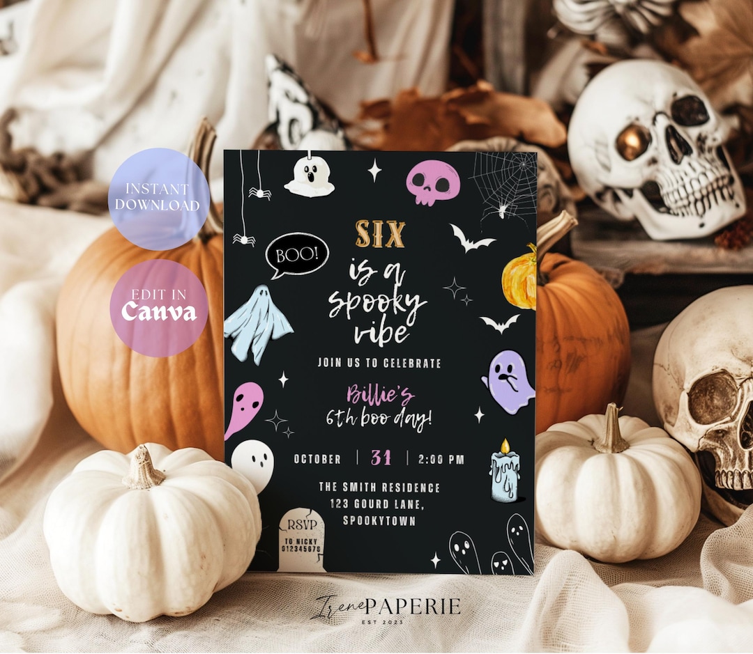 Six Spooky Birthday Invite Six is A Spooky Vibe Invitation | Retro ...