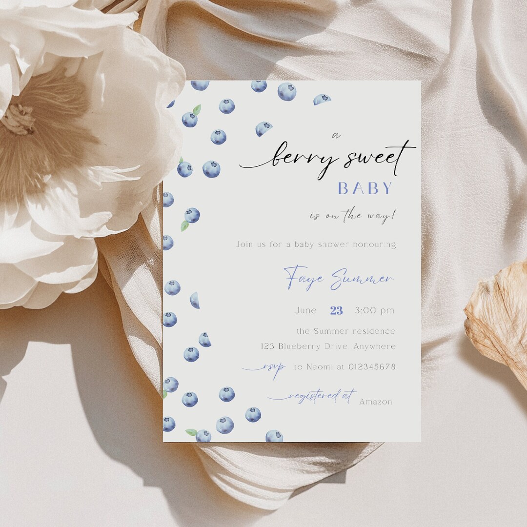 Berry Sweet Baby Invitation Baby Shower Blueberry Invite Instant ...