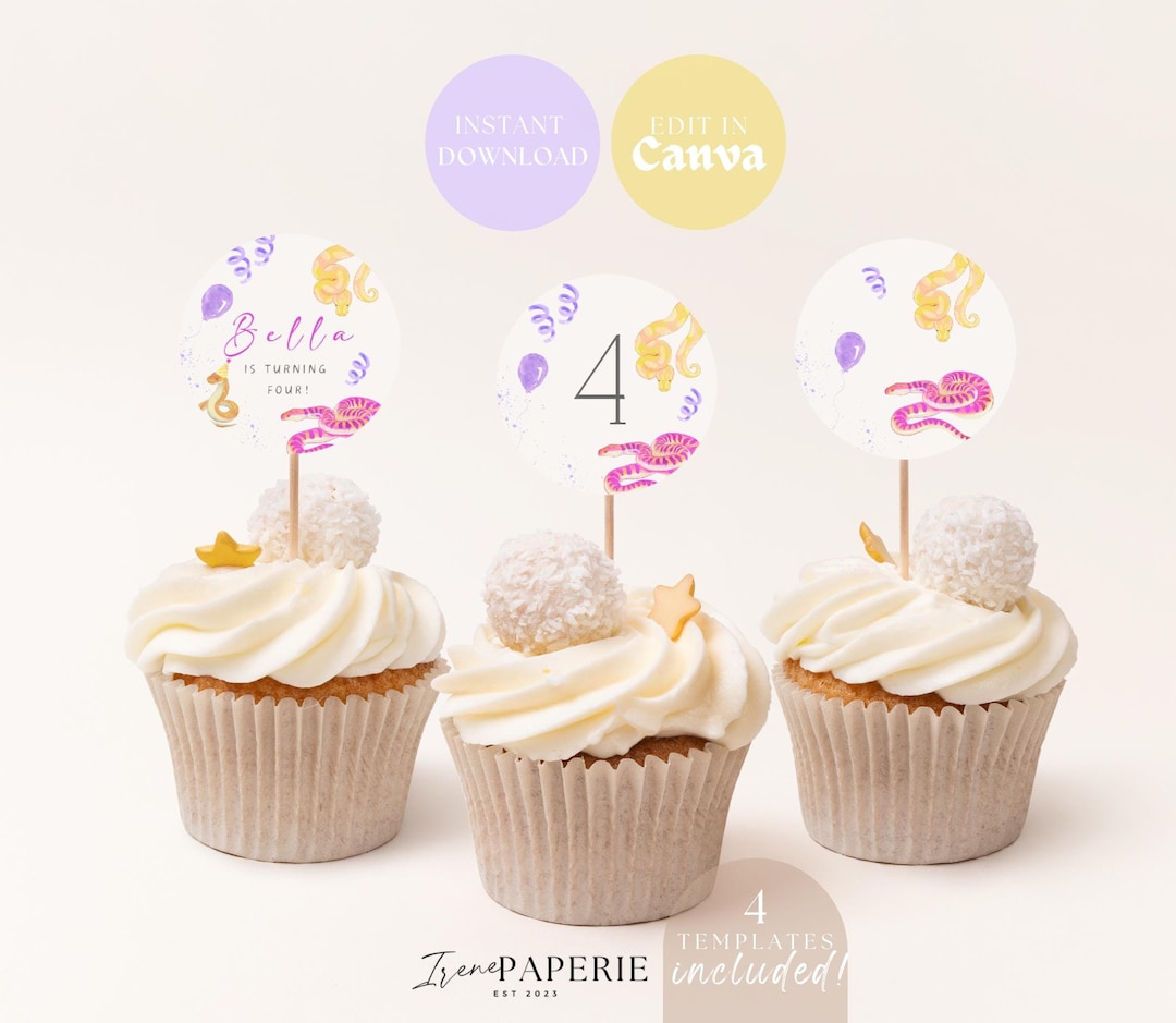 Reptile Birthday Party Snake Girl Cupcake Toppers | Reptile Themed ...