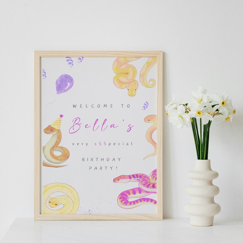Reptile Birthday Party Welcome Sign Girls Editable Template | Reptile ...