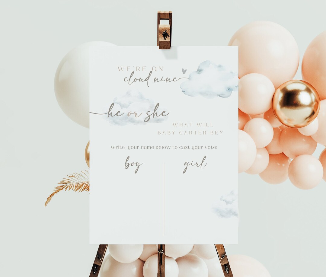 Cloud Nine Gender Reveal Voting Board Cloud Theme | Cloud 9 Boho Gender ...