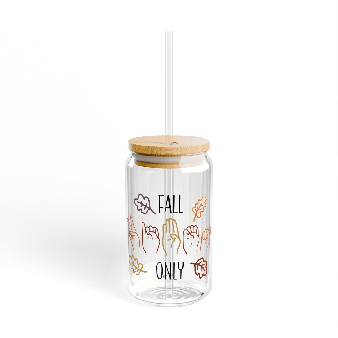 ASL Fall Vibes Only, Sign Language Fall Glass Coffee Mug, Autumn Iced ...