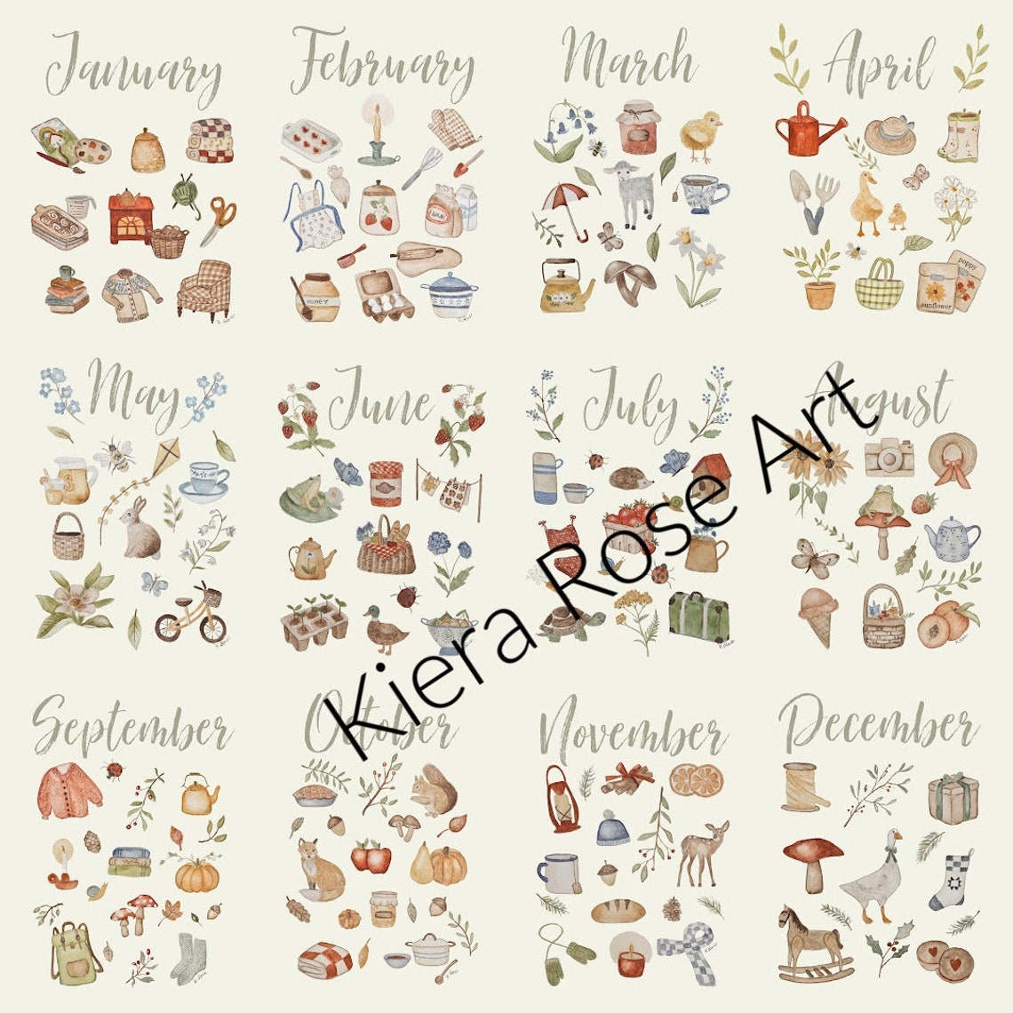 Months of the Year Prints/ Hand-painted Art/ Homeschool/ Learning ...