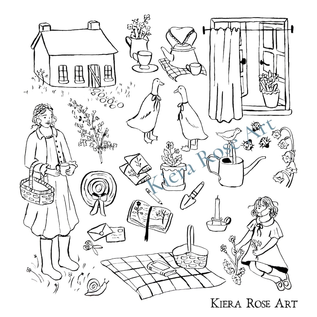 Spring Cottage Coloring Page - Etsy