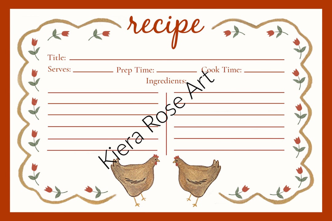 Recipe Card Printable/ Recipe Cards/recipe Card, Recipe Card Printable ...