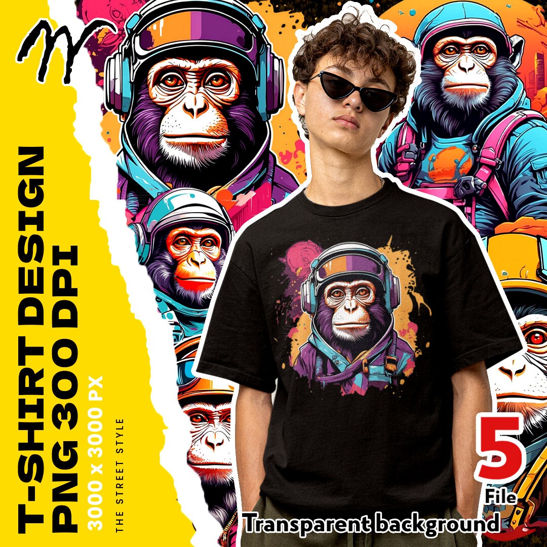 5 Png Fantasy Monkey Vector Digital Art Streetwear T-shirt Design - Etsy