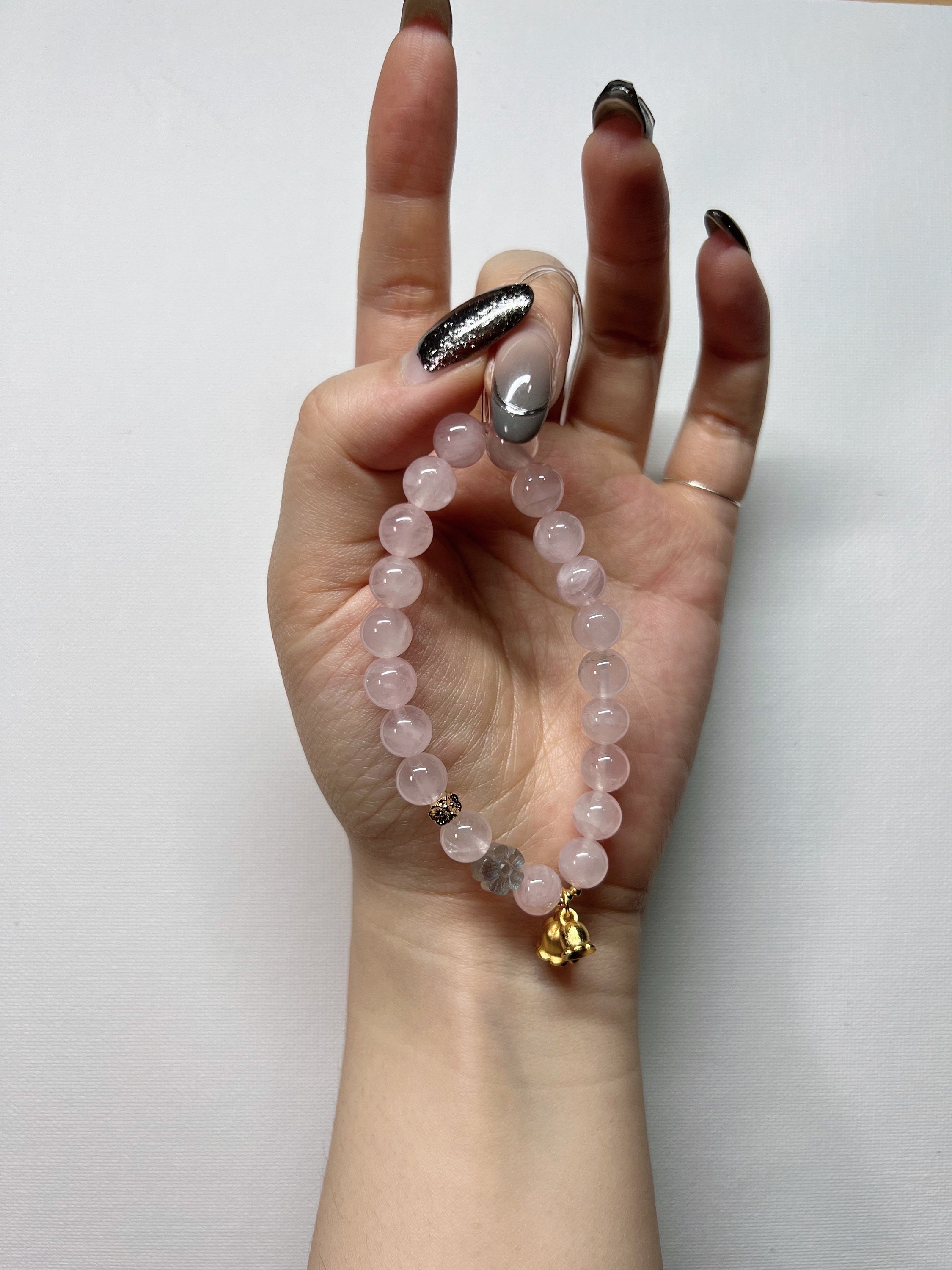 Handmade Madagascar Pink Quartz With Labradorite Gray Moonstone Flower ...