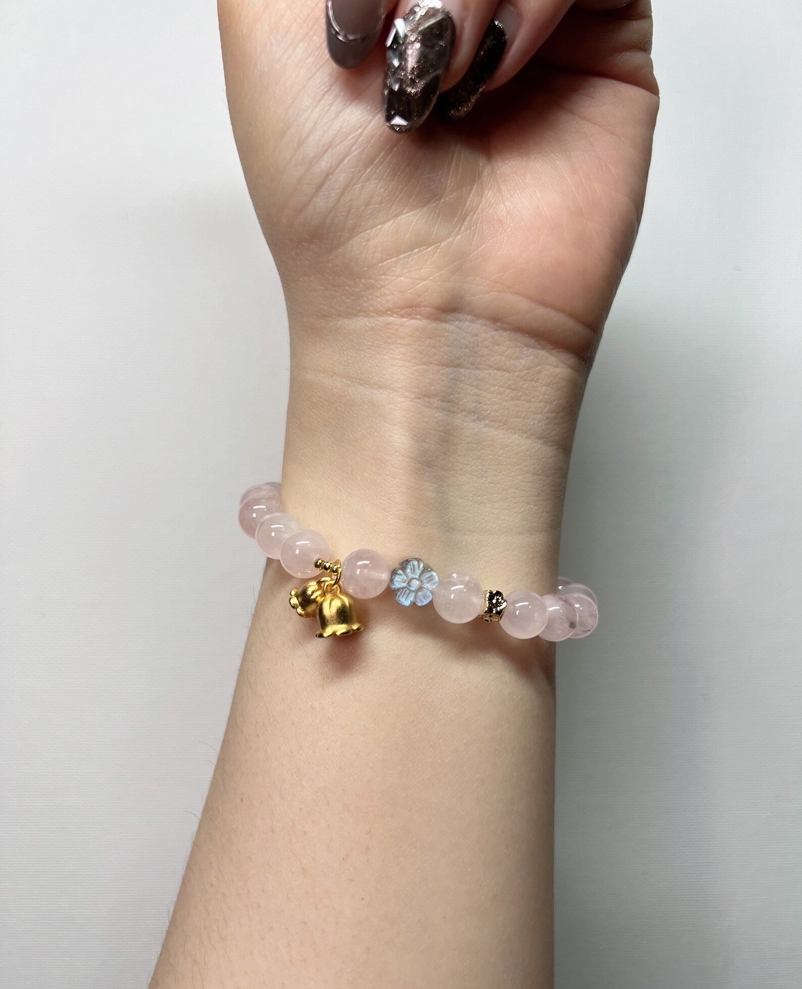 Handmade Madagascar Pink Quartz With Labradorite Gray Moonstone Flower ...