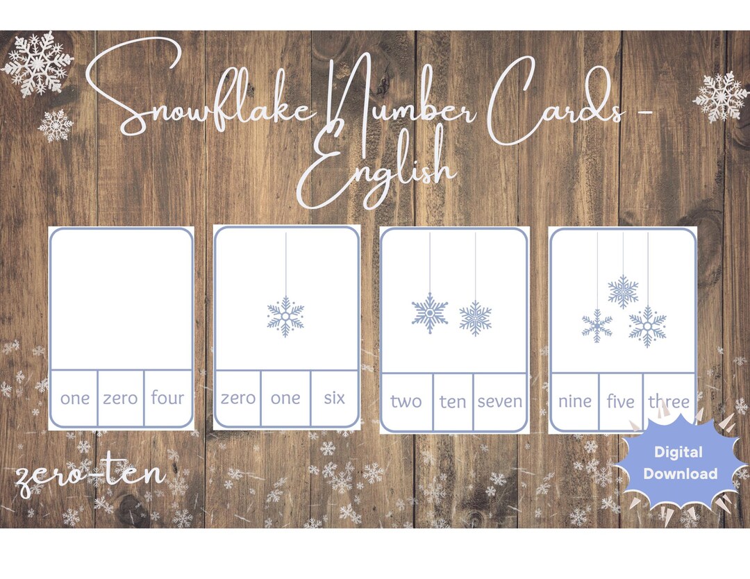Snowflake Written Number Cards - English - Etsy