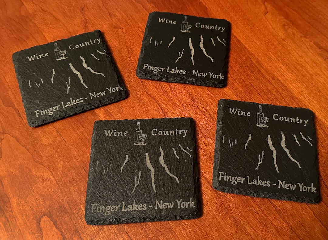 Set of 4 Square 4" Slate NY State Finger Lakes Coasters - Etsy