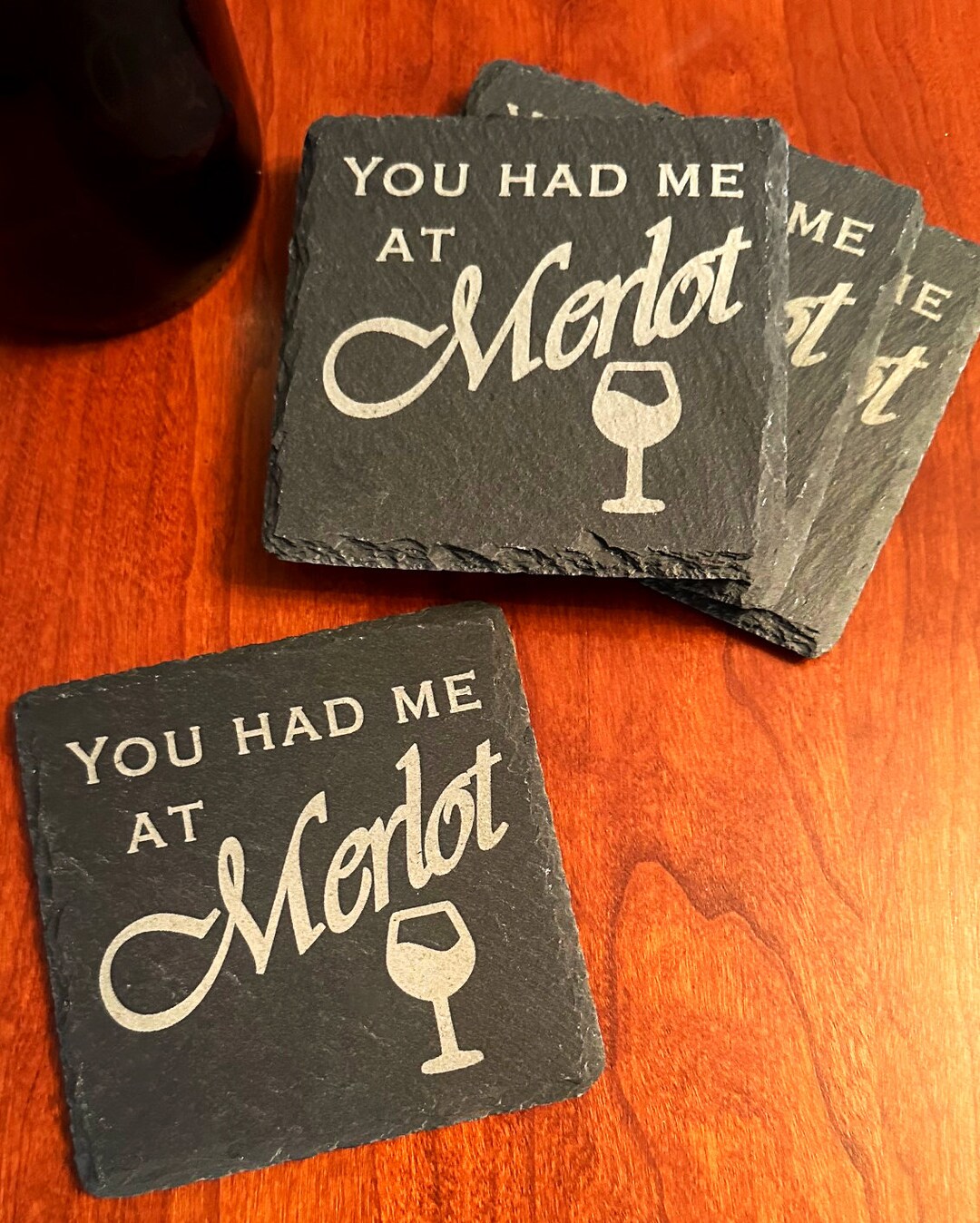 Set of 4 -4" Square Slate Wine Themed Coasters - Etsy