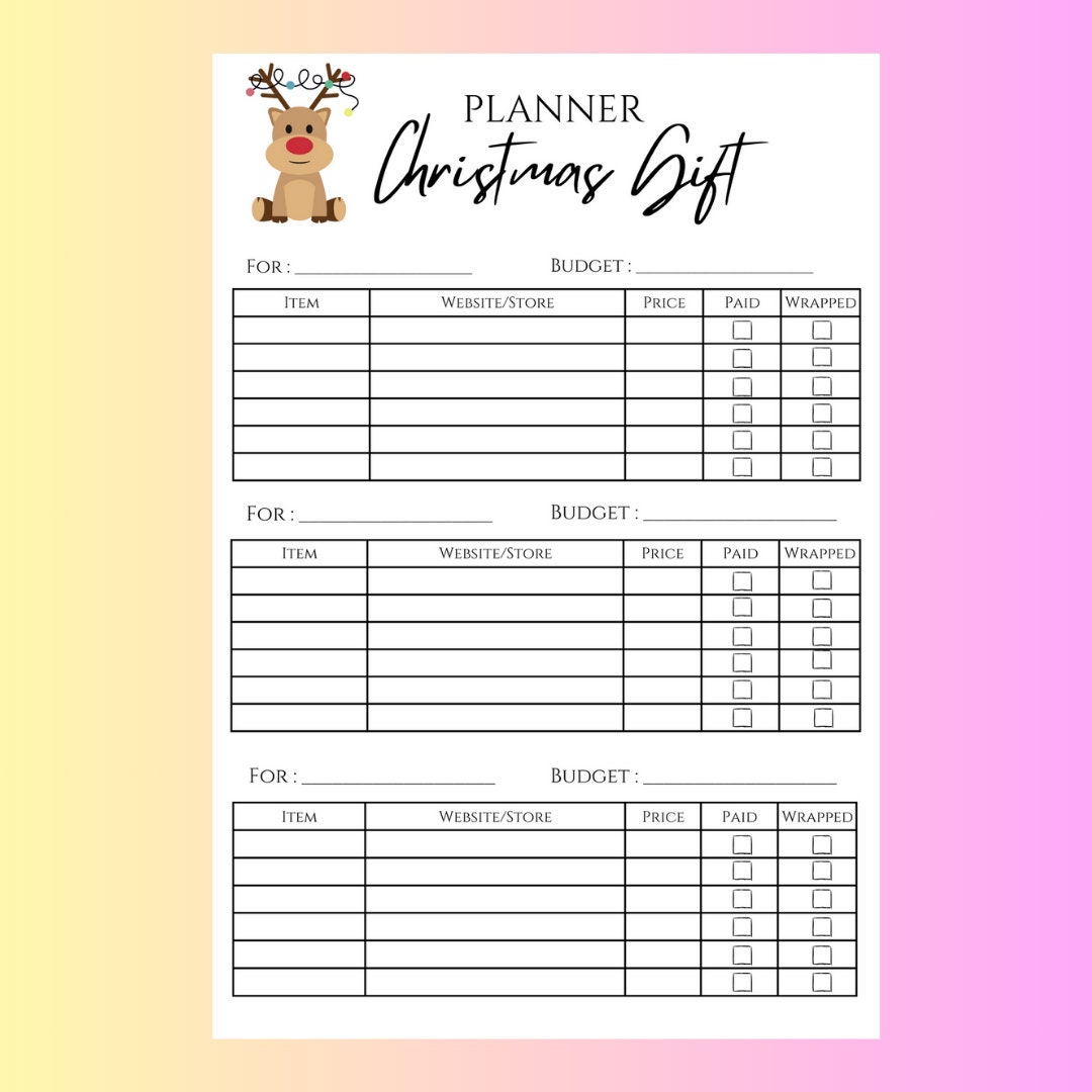Gift Planner Printable, Gift Tracker, Shopping List, Gift Template ...
