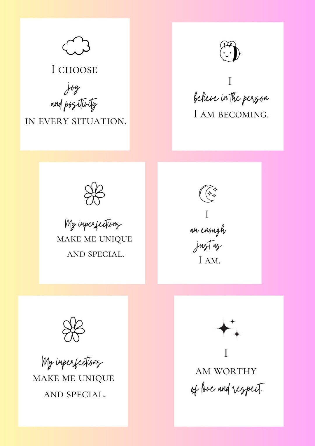 30 Positive Quote Flash Cards, Affirmations Cards, Printable ...