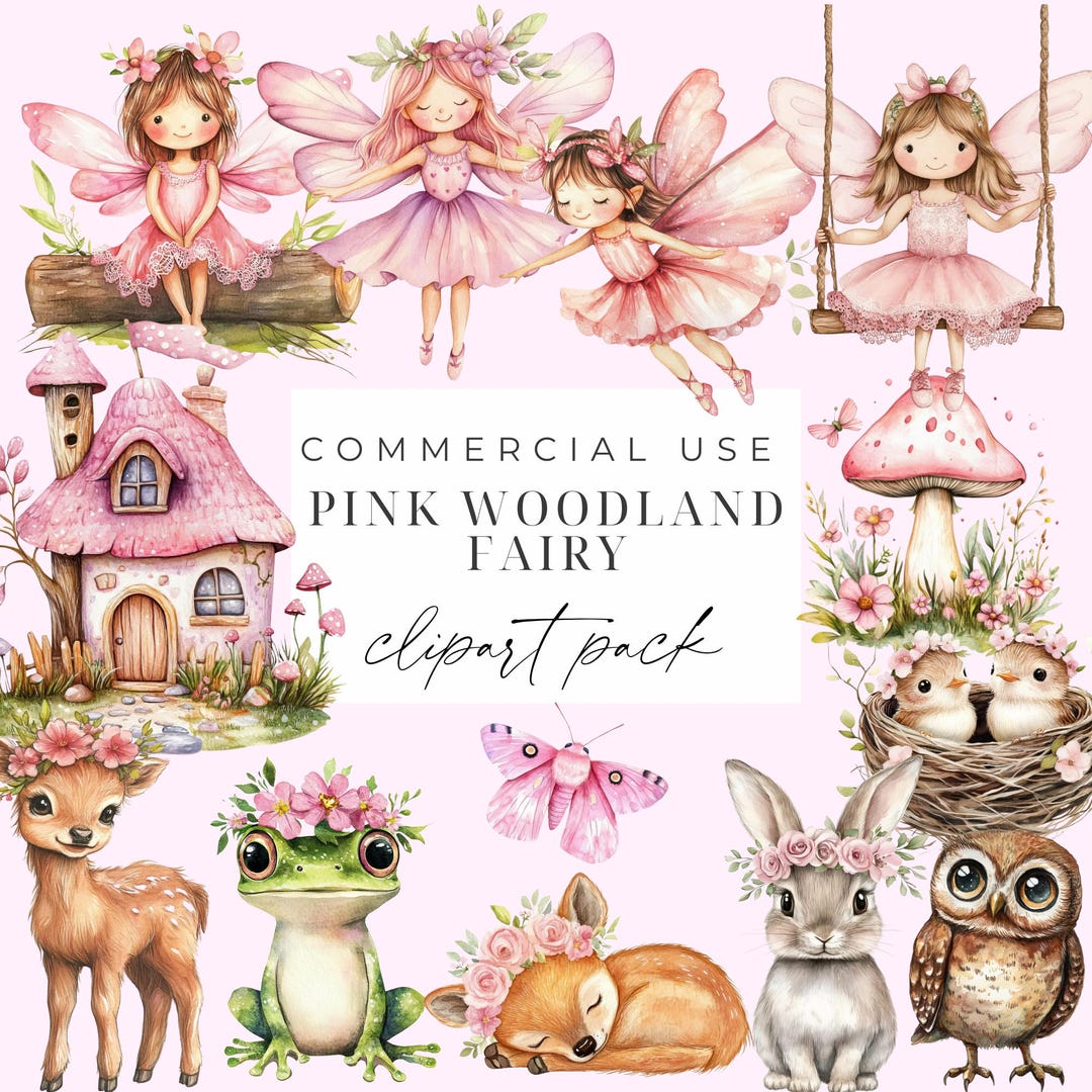 Watercolor Pink Woodland Fairy Clipart Pink Fairy Clipart PNG Enchanted ...