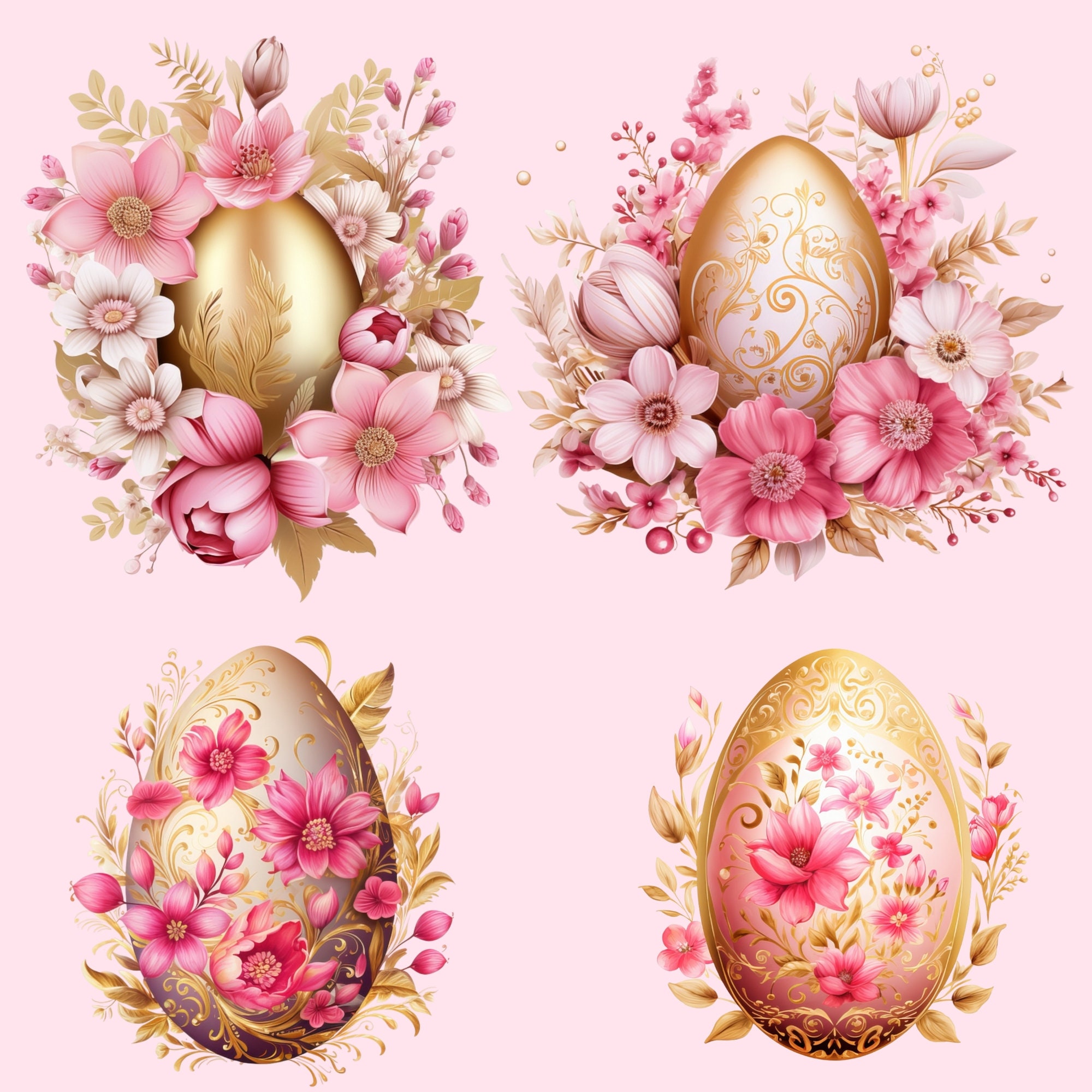 Golden Easter Egg Clipart, Gold Easter Eggs, Gold Floral Egg Clipart ...