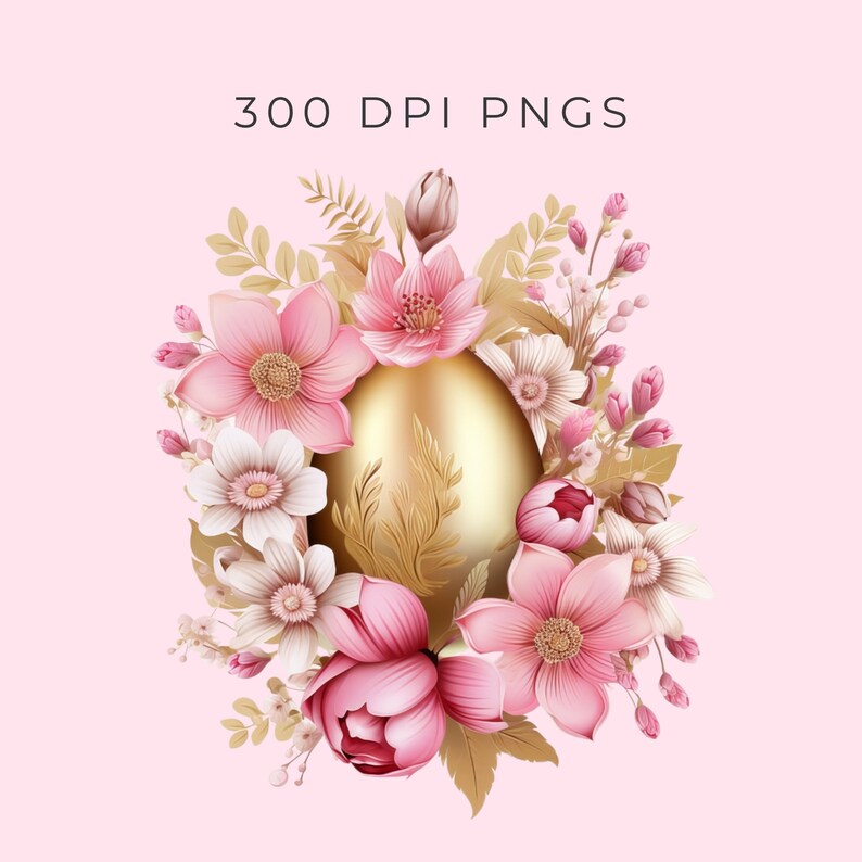 Golden Easter Egg Clipart, Gold Easter Eggs, Gold Floral Egg Clipart ...