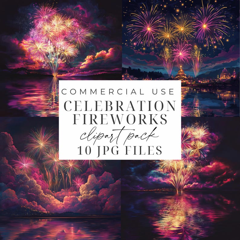 Colorful Fireworks Celebration Clipart New Years Eve Fireworks JPEG ...