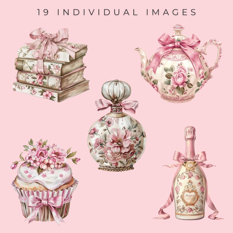 Pink Coquette Clipart Bundle Watercolor Vintage Coquette PNG Shabby ...