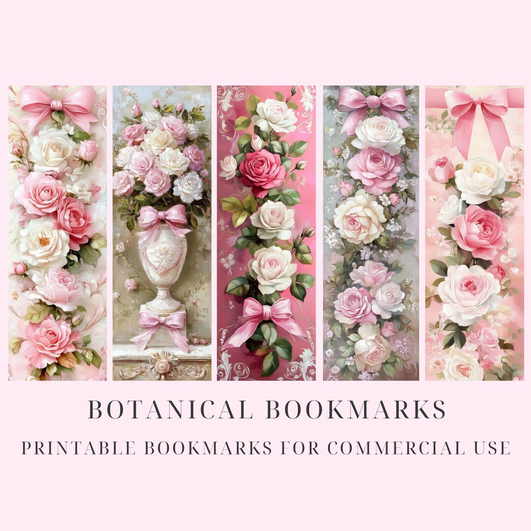 Botanical Printable Bookmarks Pastel Pink Bookmarks Coquette Bow ...