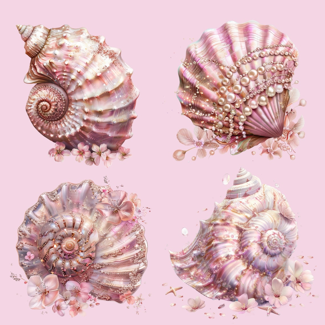 Seashells Clipart Set Watercolor Shells Pearls Clipart PNG Sea Shells ...