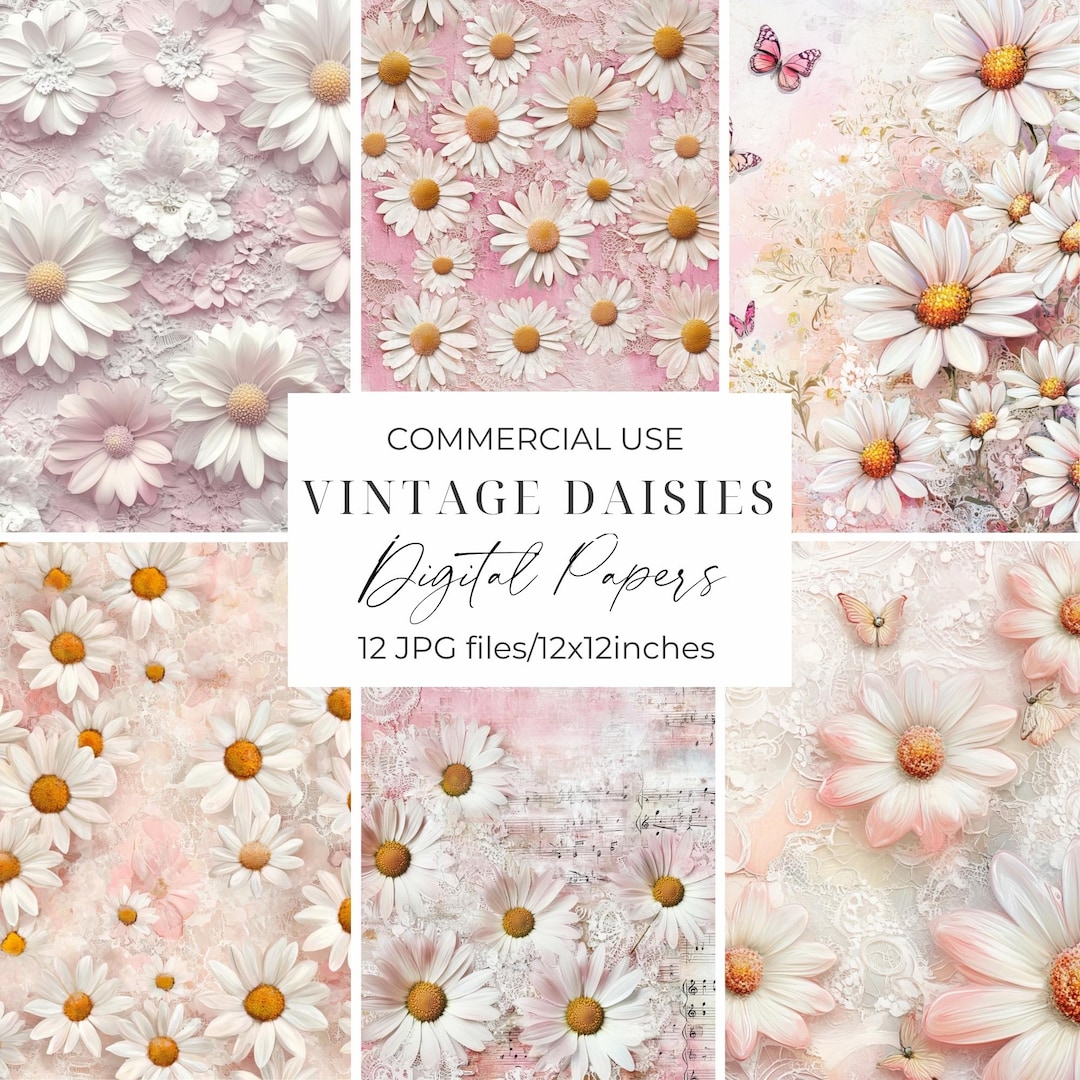 Daisy Flowers Digital Paper Pastel Daisy Pattern JPG Printable Daisies ...