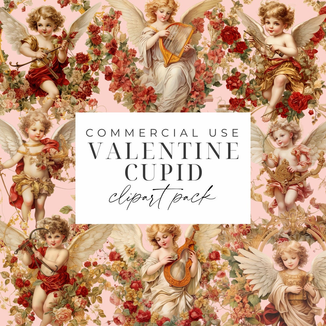 Valentines Cupid Clipart Set, Vintage Cupid Valentines Clipart ...