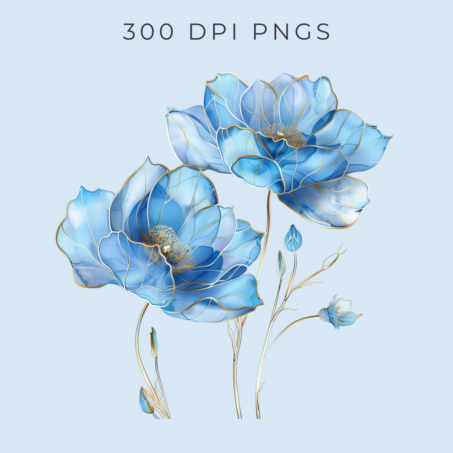 Blue and Gold Flowers Clipart Transparent PNG Blue Gold Floral Clipart ...