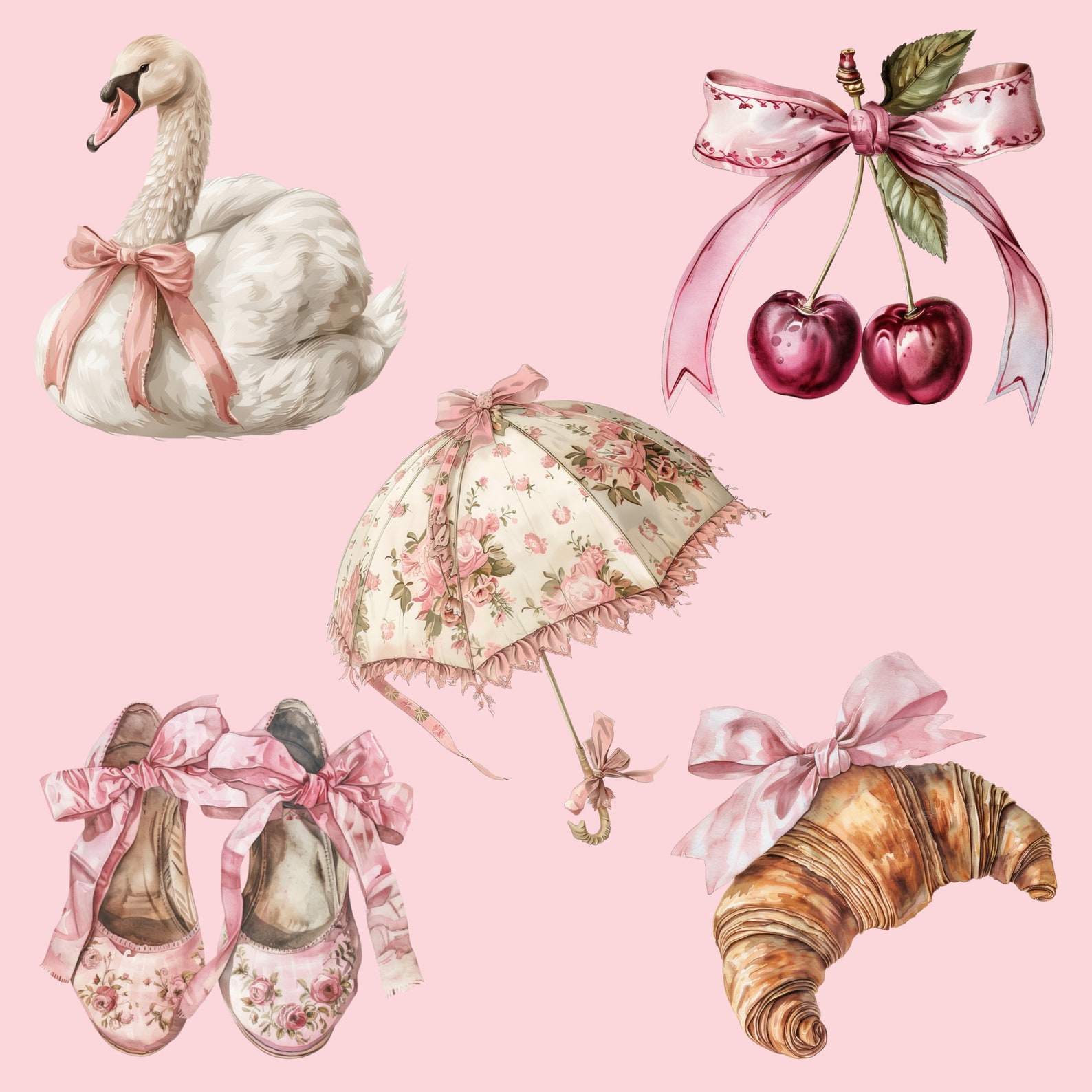 Pink Coquette Clipart Bundle Watercolor Vintage Coquette PNG Shabby ...