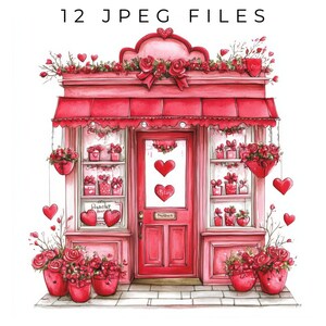 Valentines Day Shop Clipart Set Valentines House Clipart Whimsical ...
