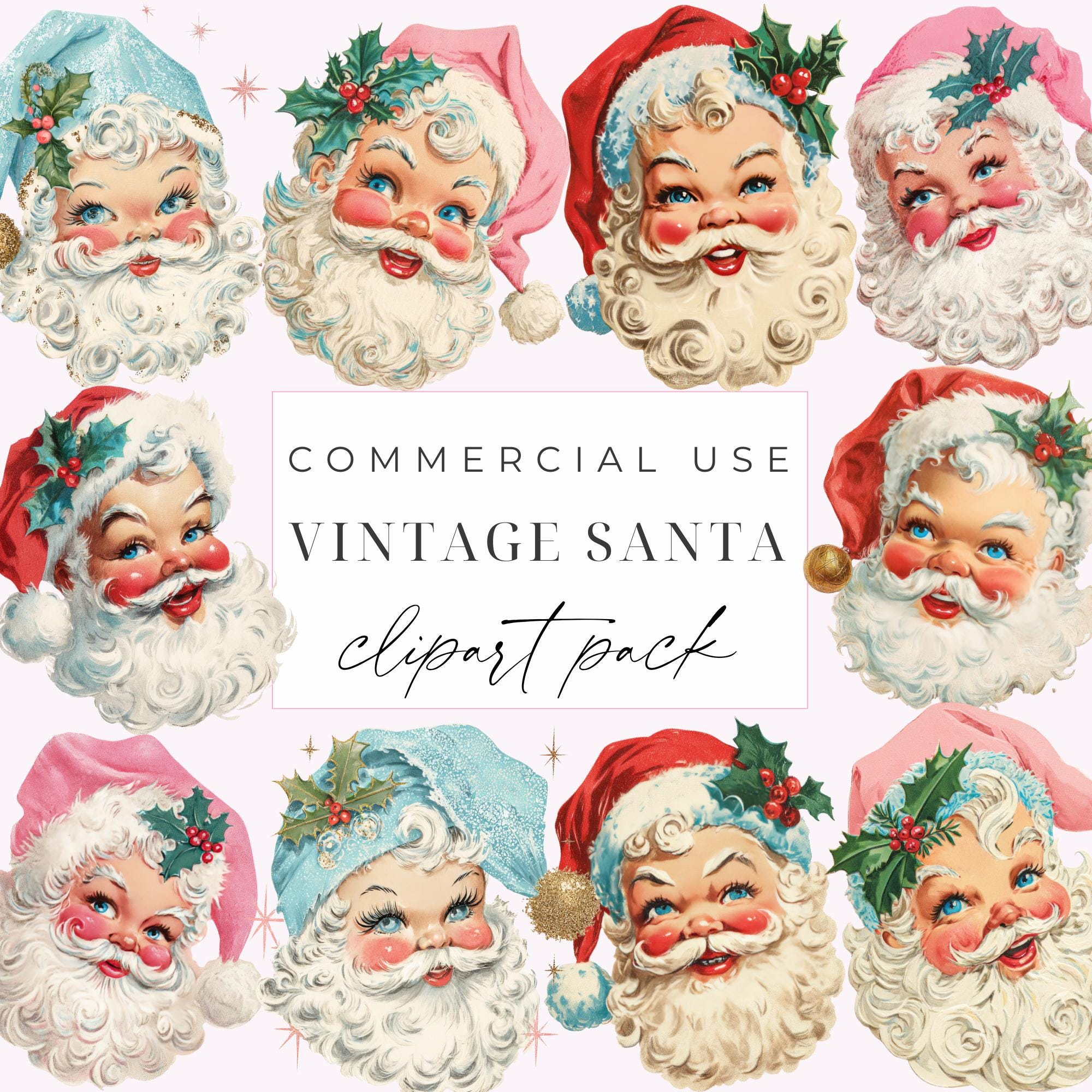 Vintage Santa Claus Clipart Bundle Printable 1950s Christmas Santa PNG ...