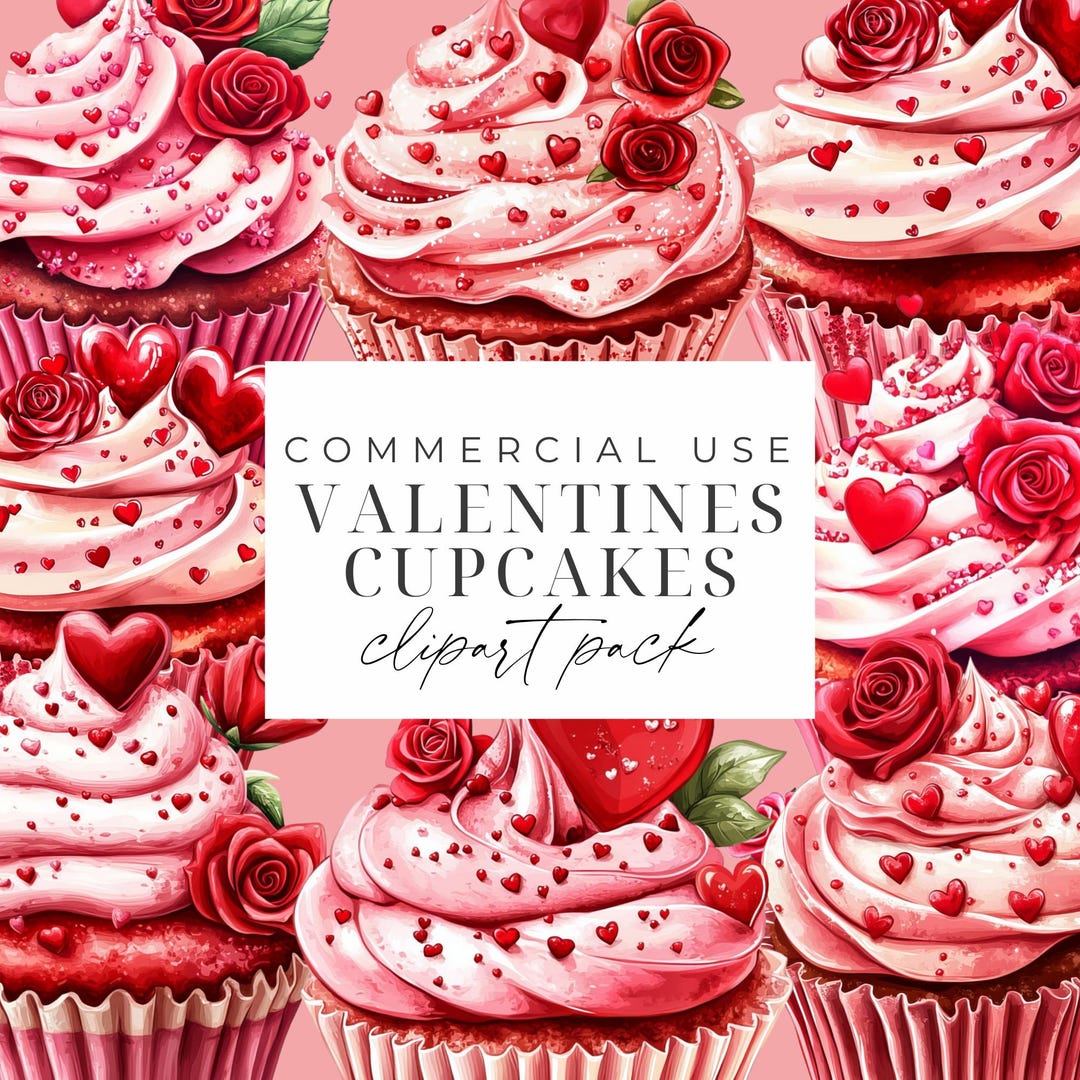 Red Valentines Cupcake Clipart PNG Valentines Day Clipart Watercolor ...