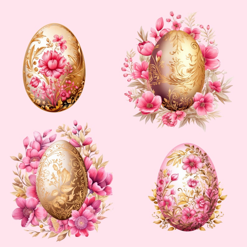 Golden Easter Egg Clipart, Gold Easter Eggs, Gold Floral Egg Clipart ...