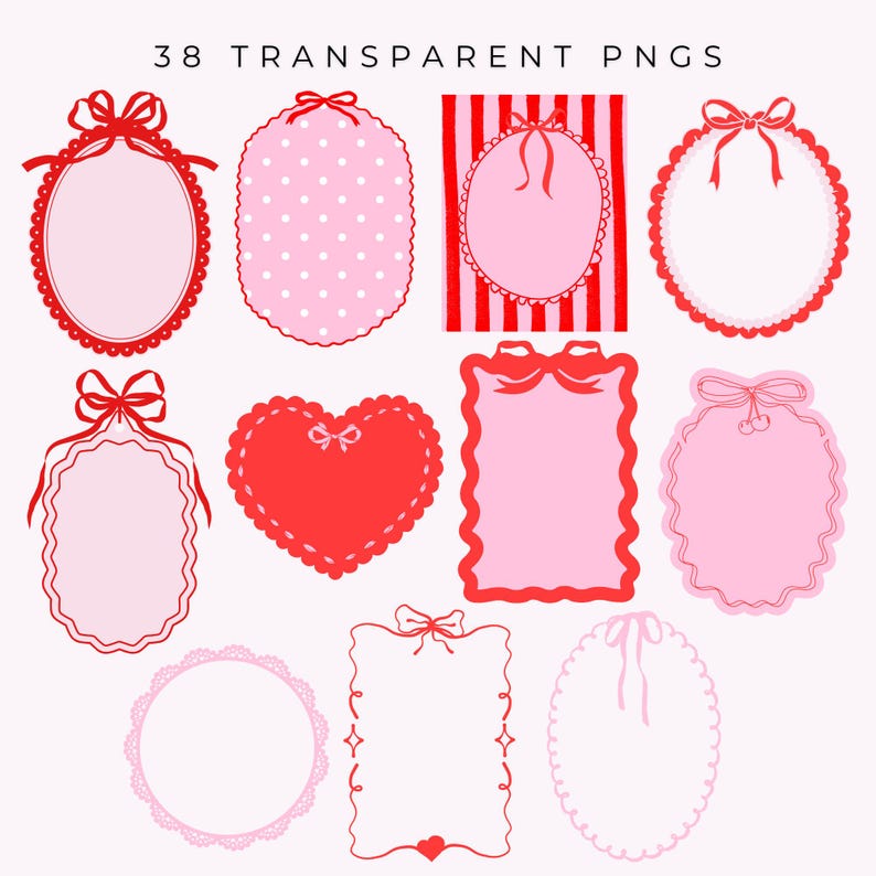 Bows Frames Clipart Set Coquette Bow Borders Pngs Valentines Day Ribbon ...