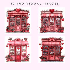 Valentines Day Shop Clipart Set Valentines House Clipart Whimsical ...