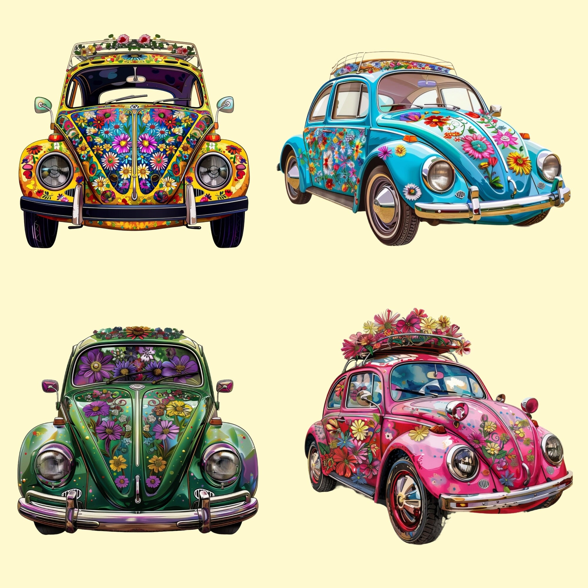 Vintage Beetle Car Clipart VW Bug PNG Retro Beetles Hippie 70s Clipart ...