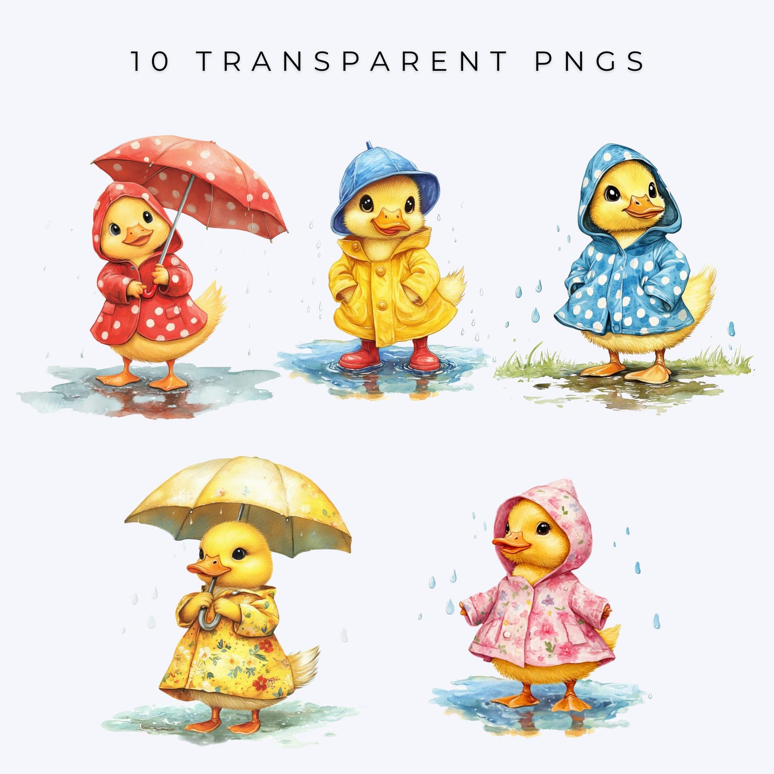 Rainy Day Duckling Clipart Duckling in Rain Clipart PNG Watercolor ...