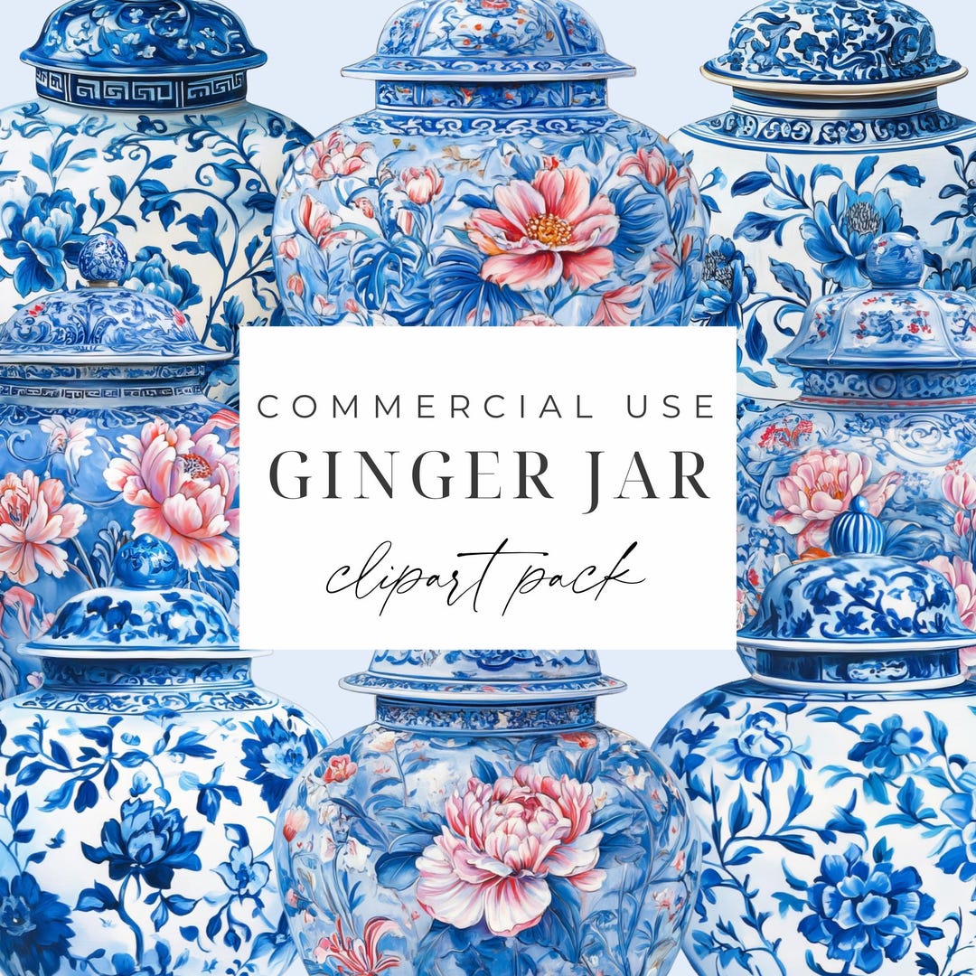 Watercolor Chinoiserie Ginger Jar Clipart 12 Chinoiserie Vase Clipart ...